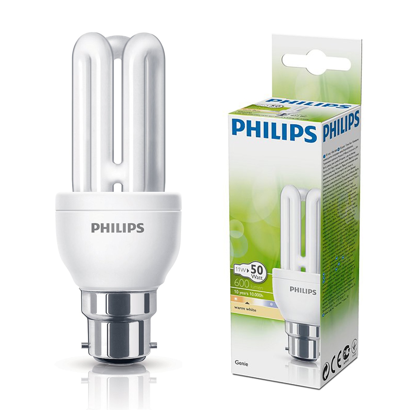 Philips 11W Energy Saving Warm White Light Bulb B22 BC Bayonet Cap ...