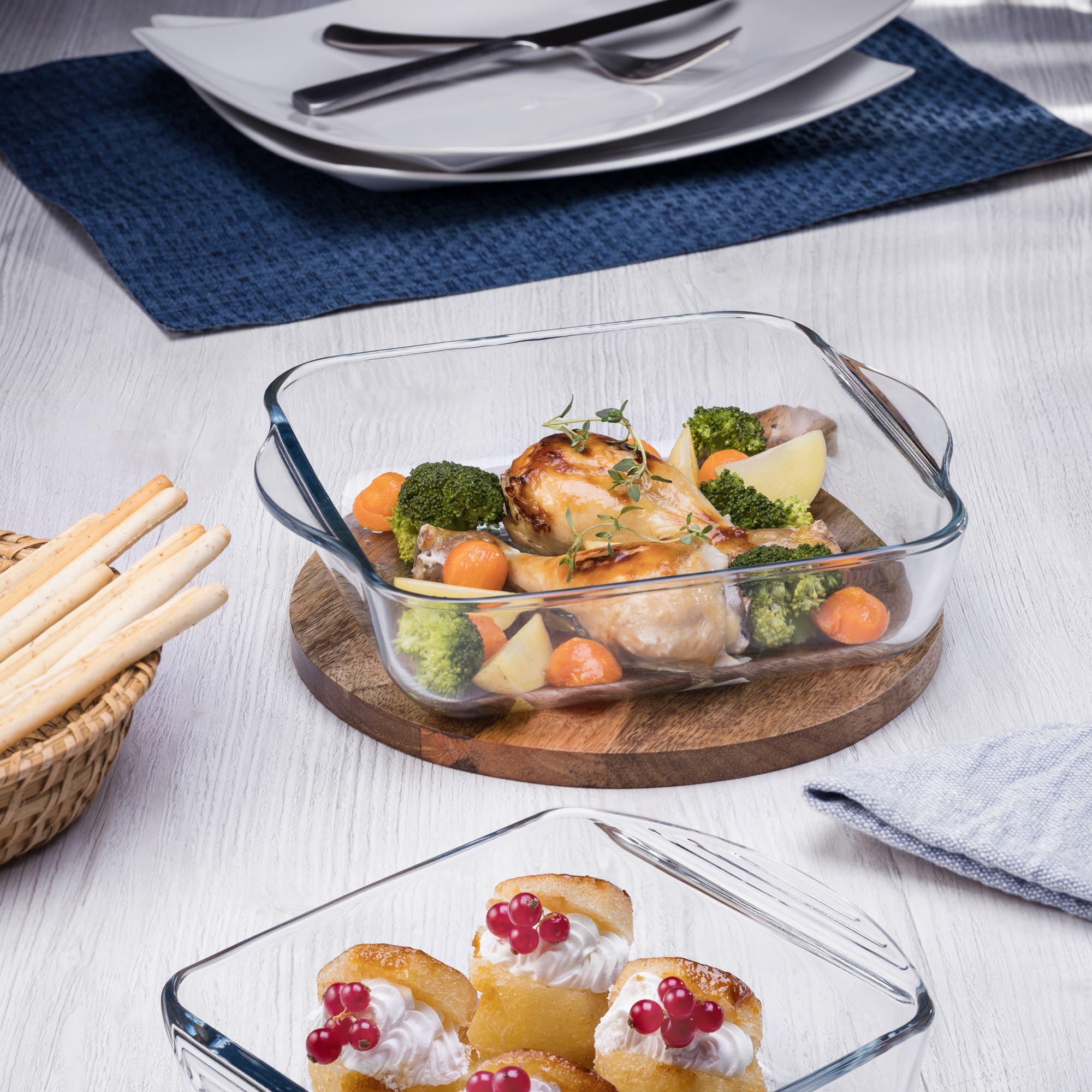 2 Piece Square Glass Ovenware Set Cake Dishes Non Stick Microwave ...