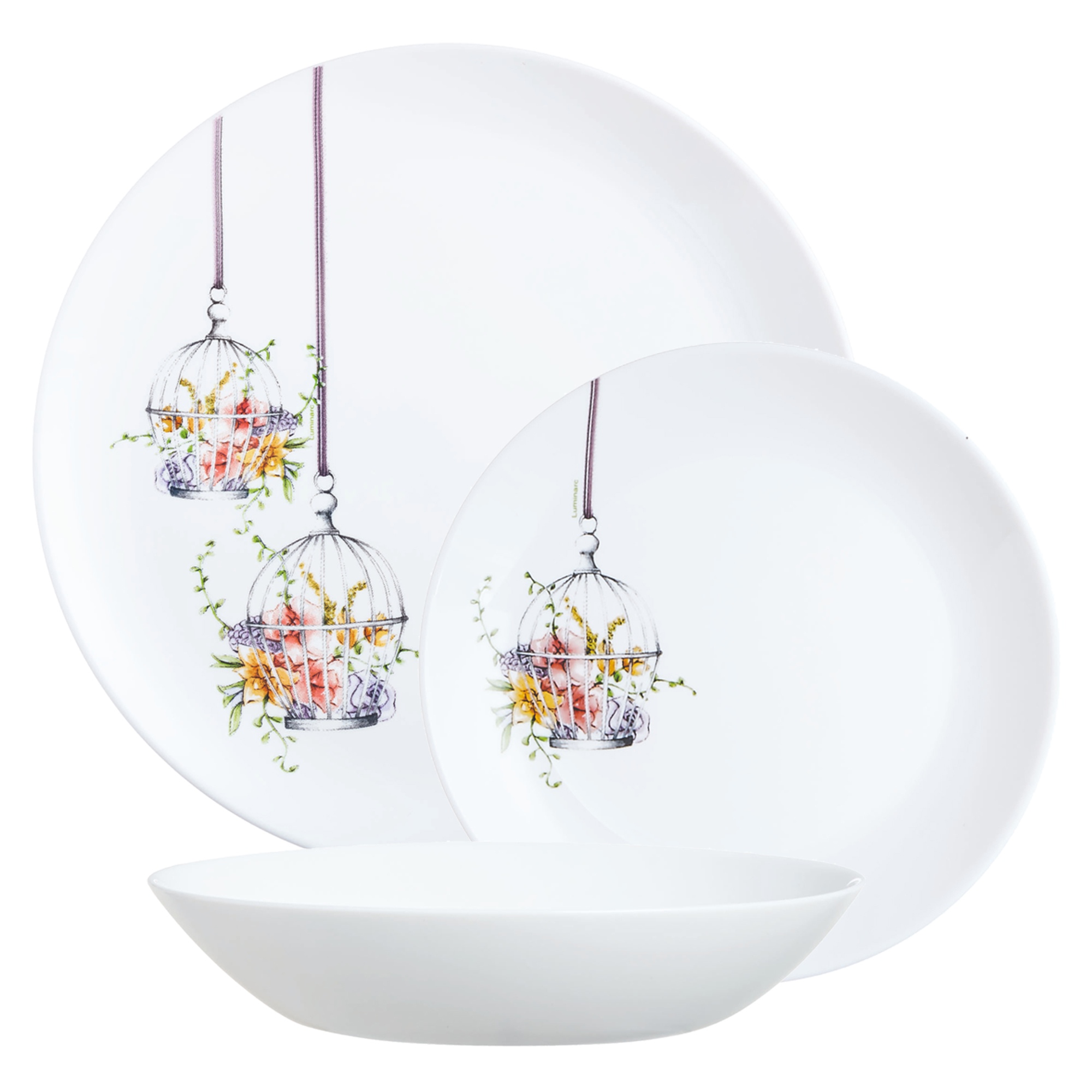 Luminarc Flore 18pc Opal Glass Flower Dinner Set Dinnerware Tableware ...